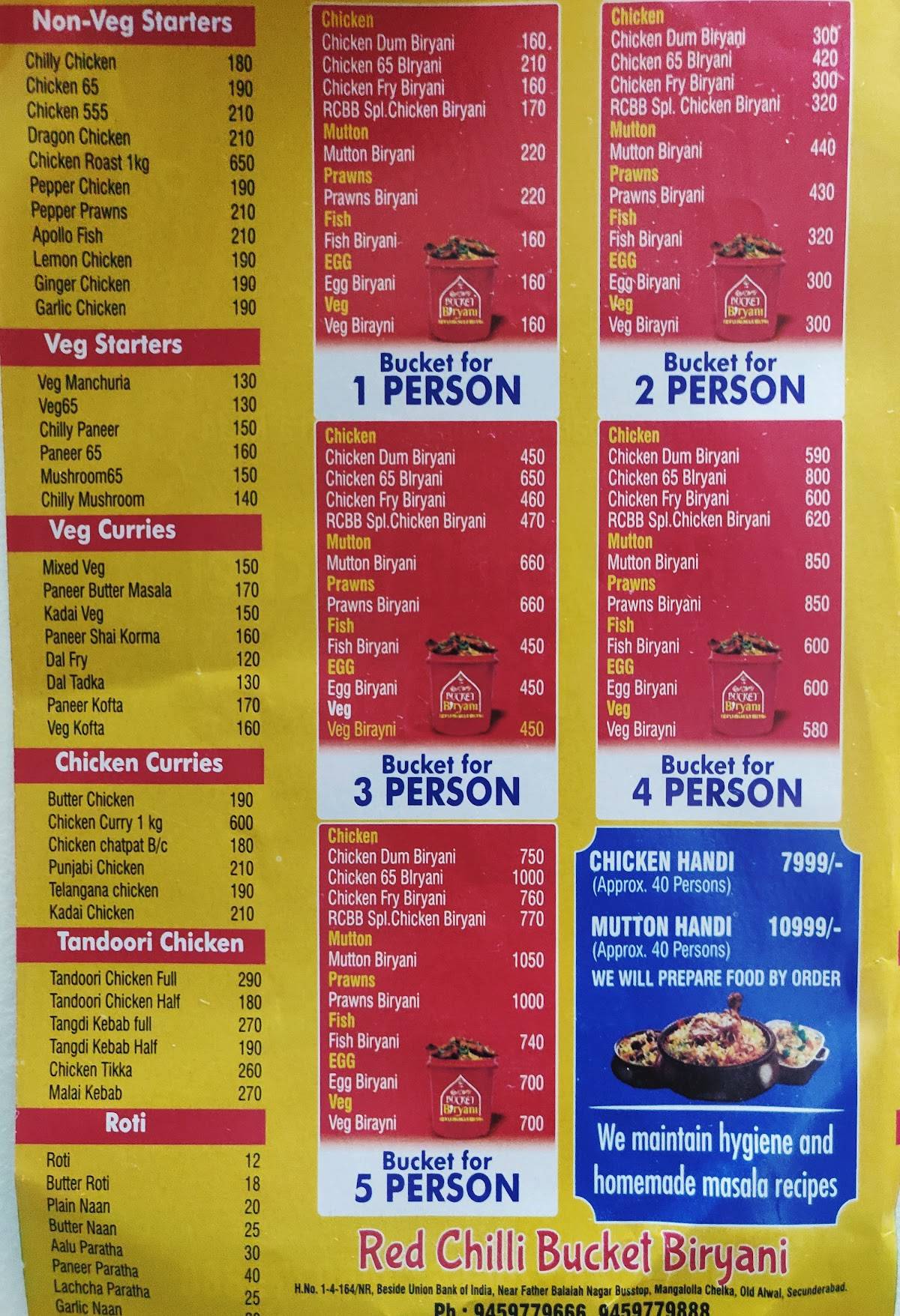 Menu at Red Chilli Bucket Biryani, Secunderabad