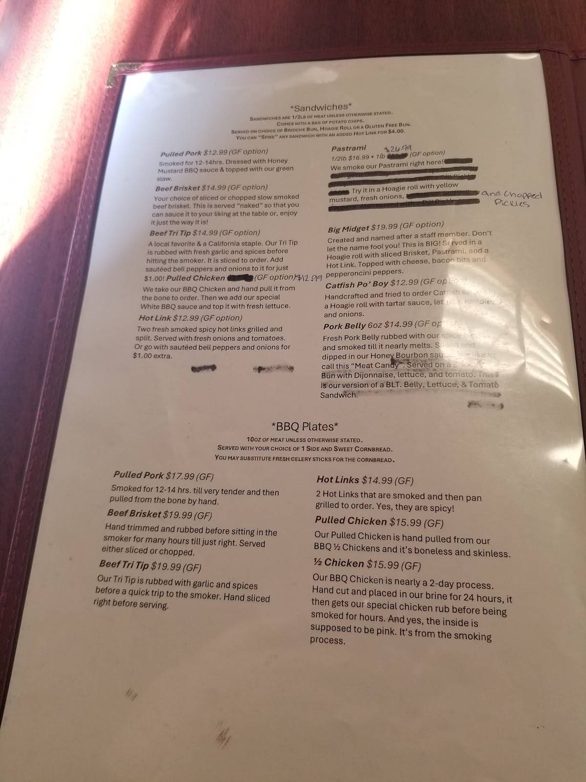 Menu at Red House BBQ, Tehachapi, 426 E Tehachapi Blvd