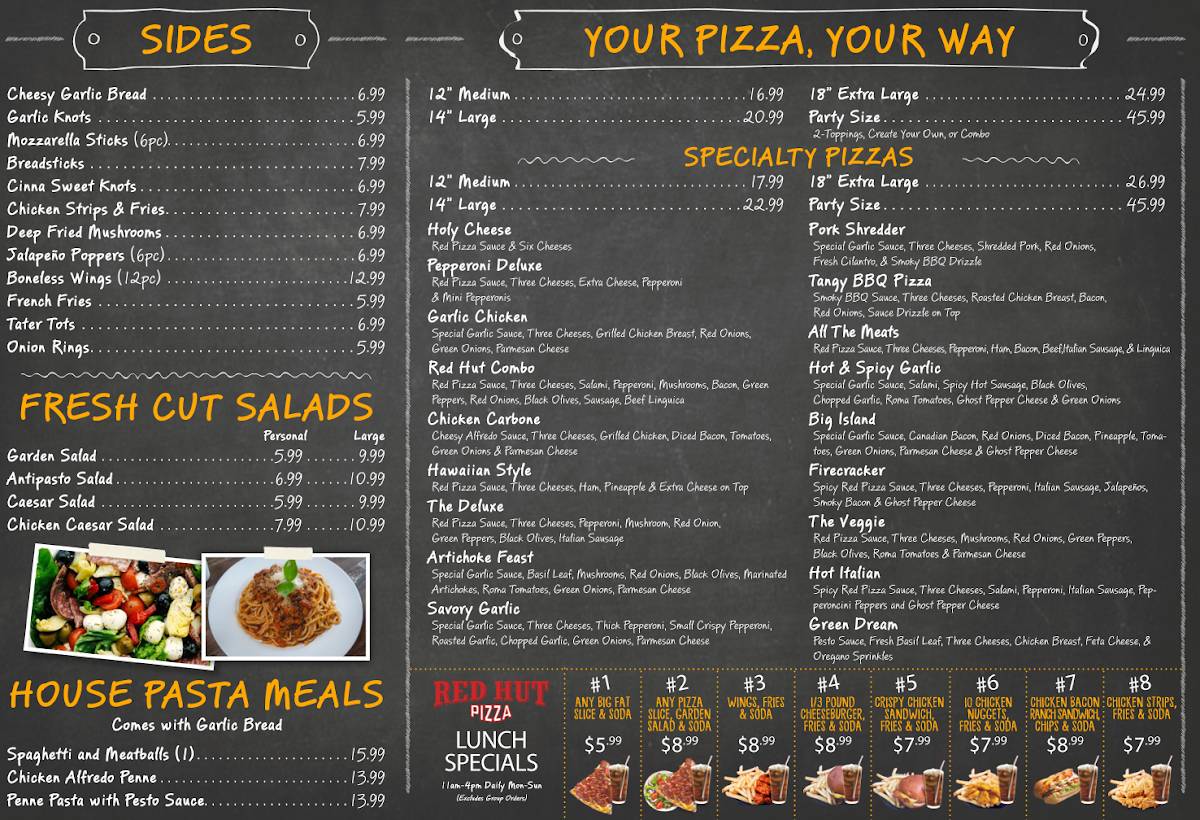 Menu at Red Hut Pizza pizzeria, Susanville
