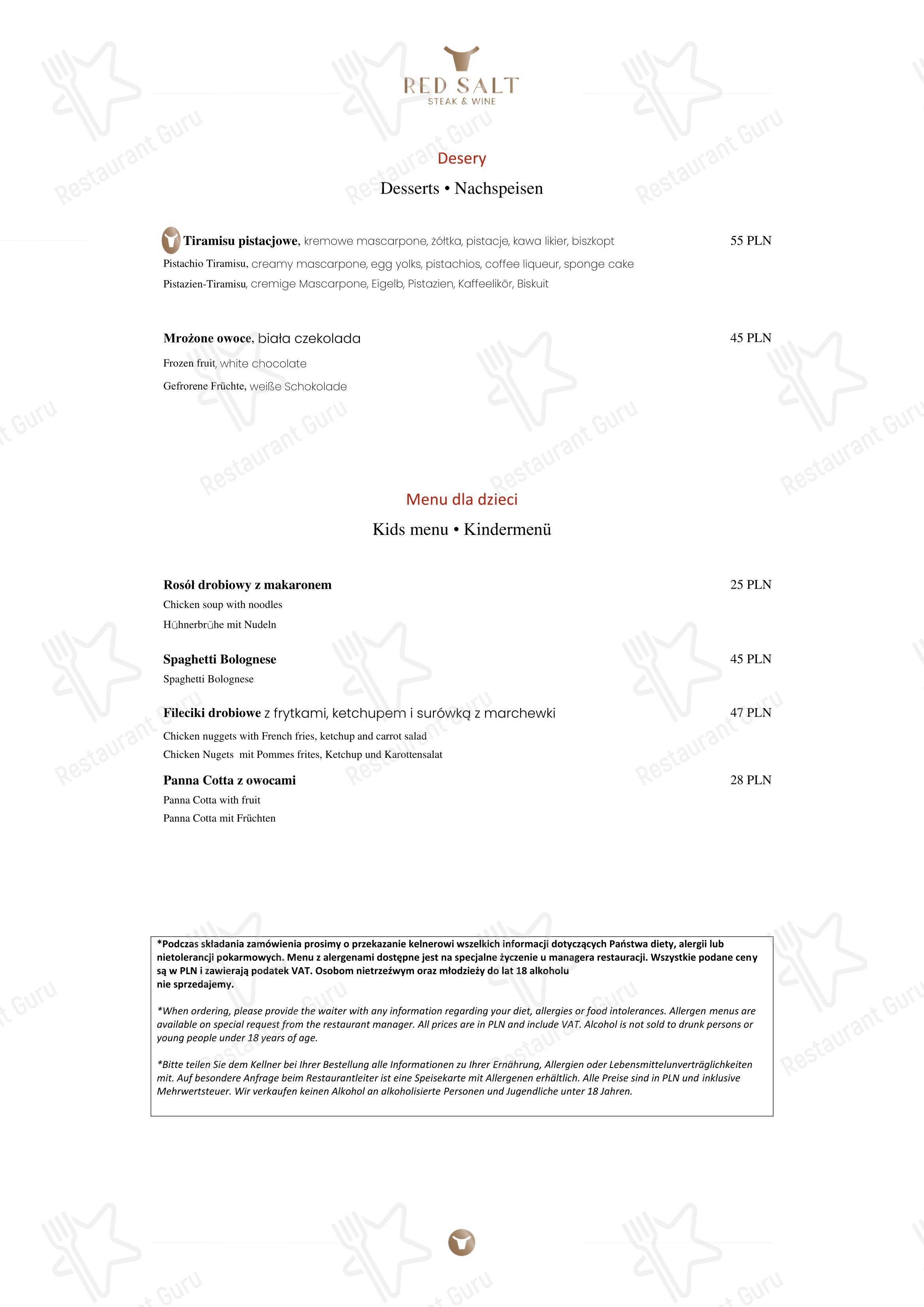 Menu at Red Salt steak&wine restaurant, Miedzyzdroje
