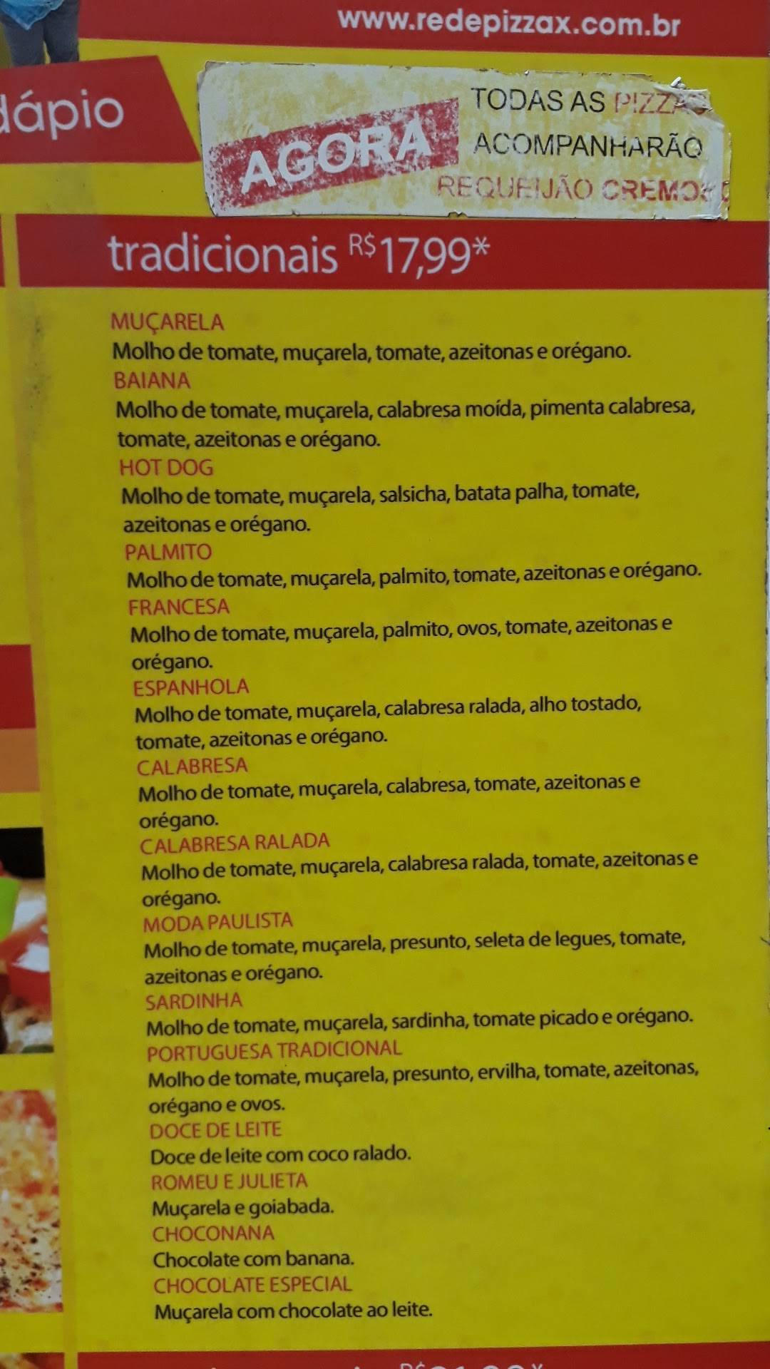 Menu em Rede Pizza X restaurante, Maringá