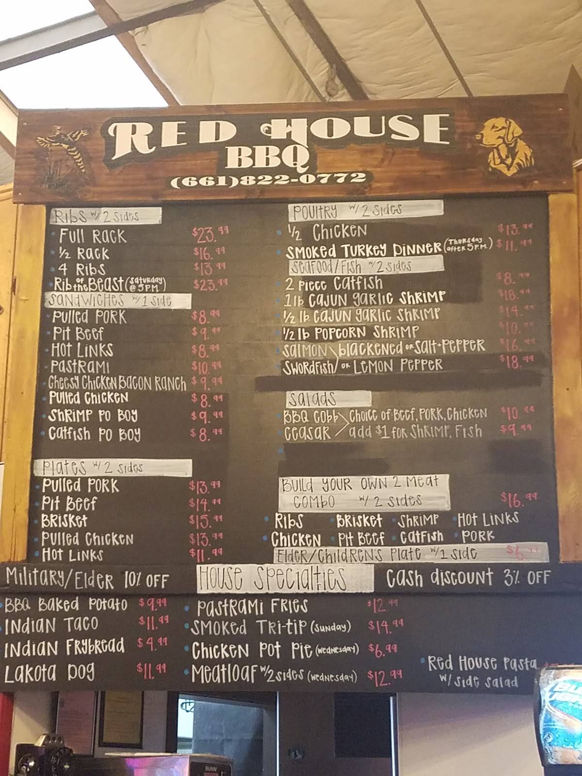 Menu at Red House BBQ, Tehachapi, 426 E Tehachapi Blvd