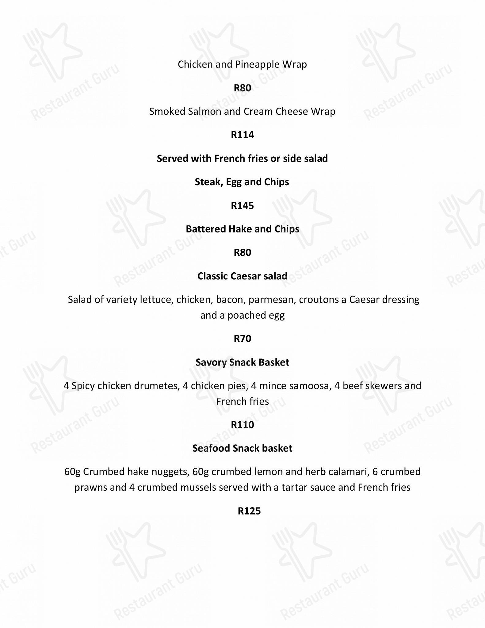 Menu at Redlands Hotel & Conference Centre, Pietermaritzburg
