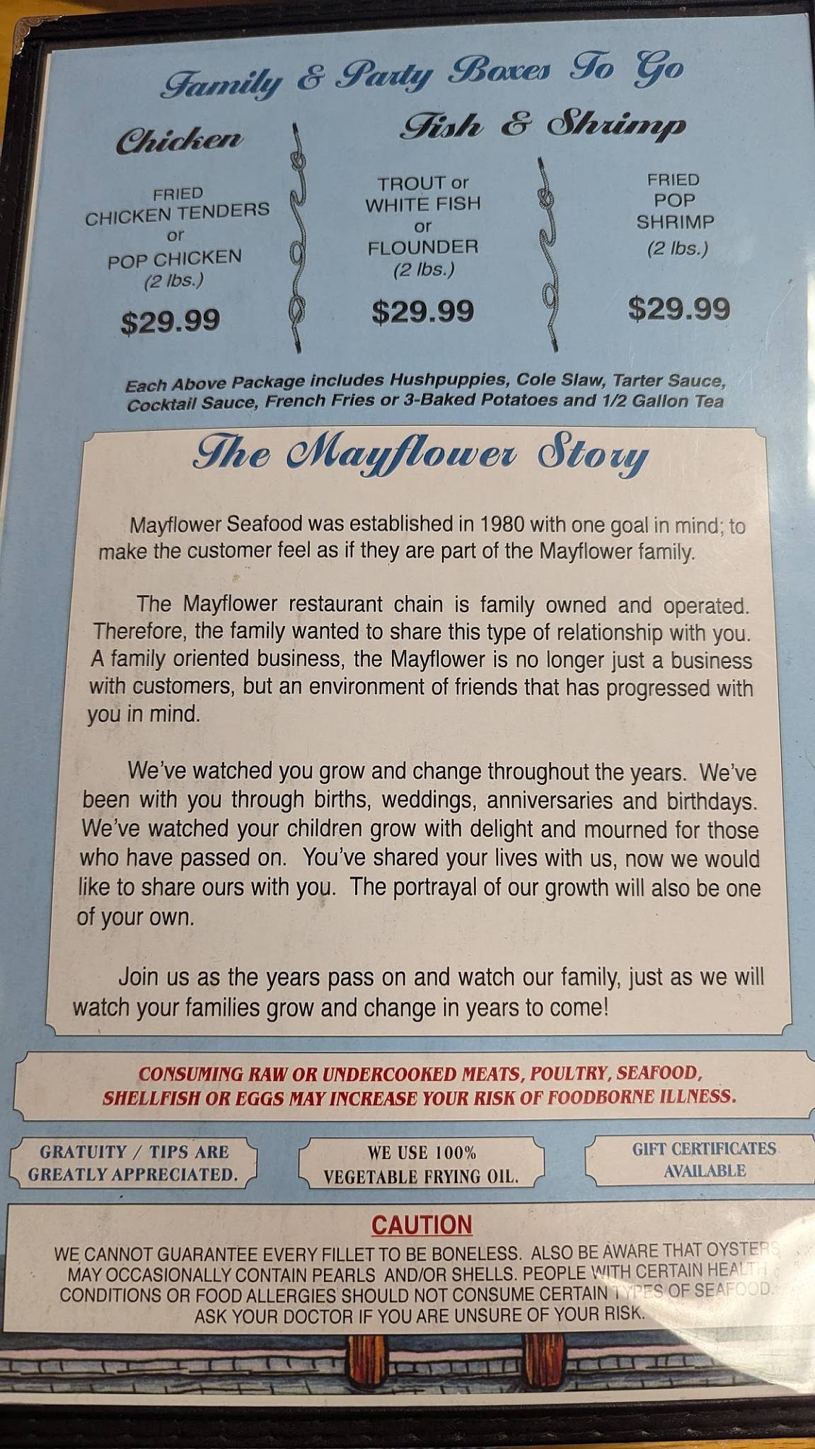 Menu at Mayflower Seafood Restaurant, Reidsville