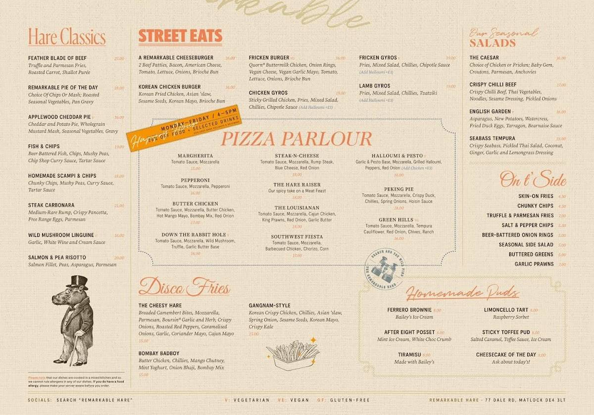Menu at Remarkable Hare pub & bar, Matlock