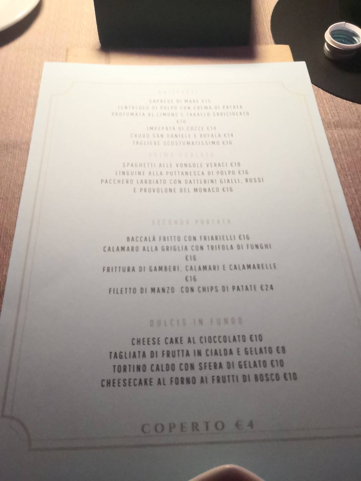 Menu at Renzo e Lucia restaurant, Naples