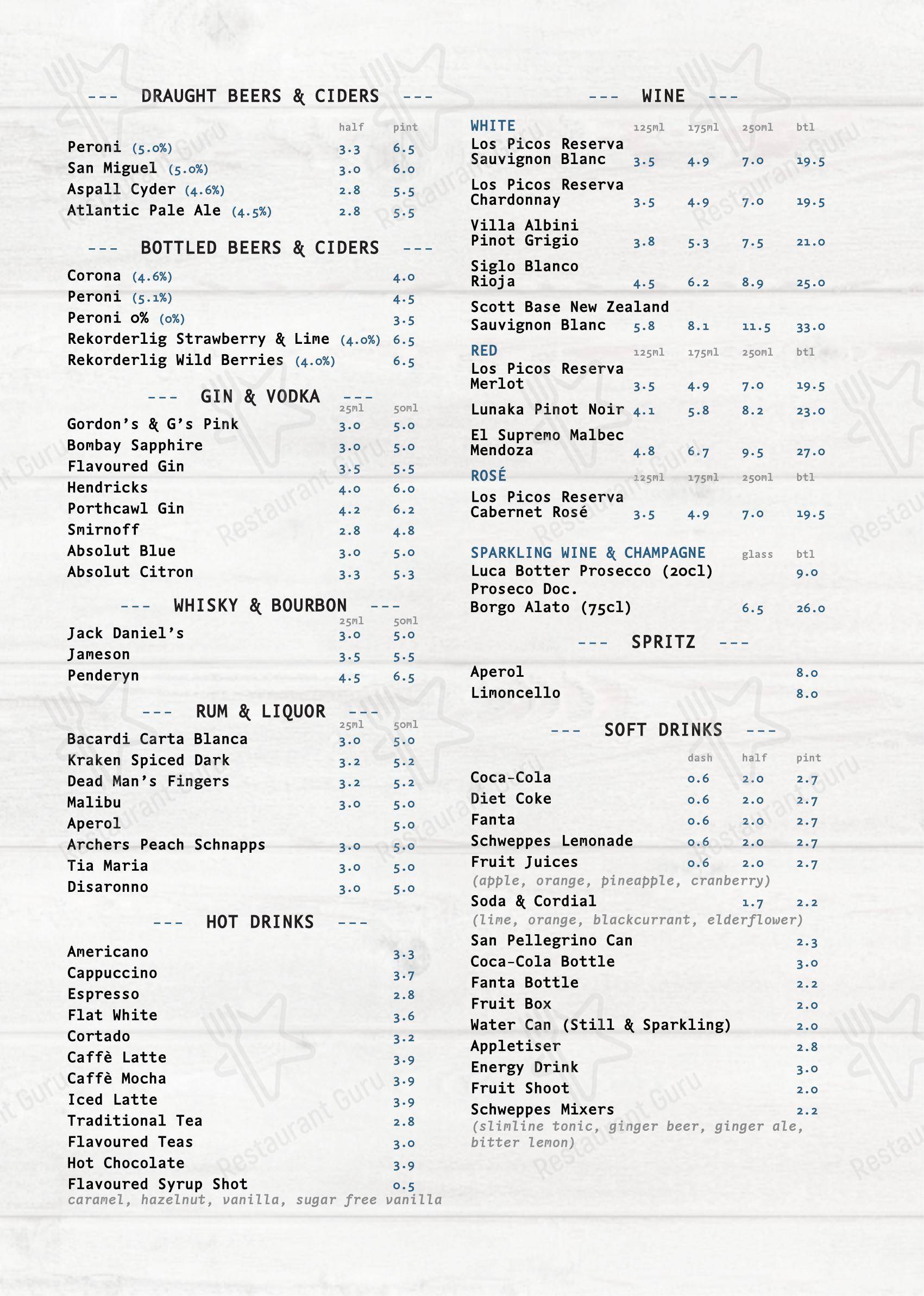 Menu at Rest Bay Café Bar, Porthcawl, Rest Bay