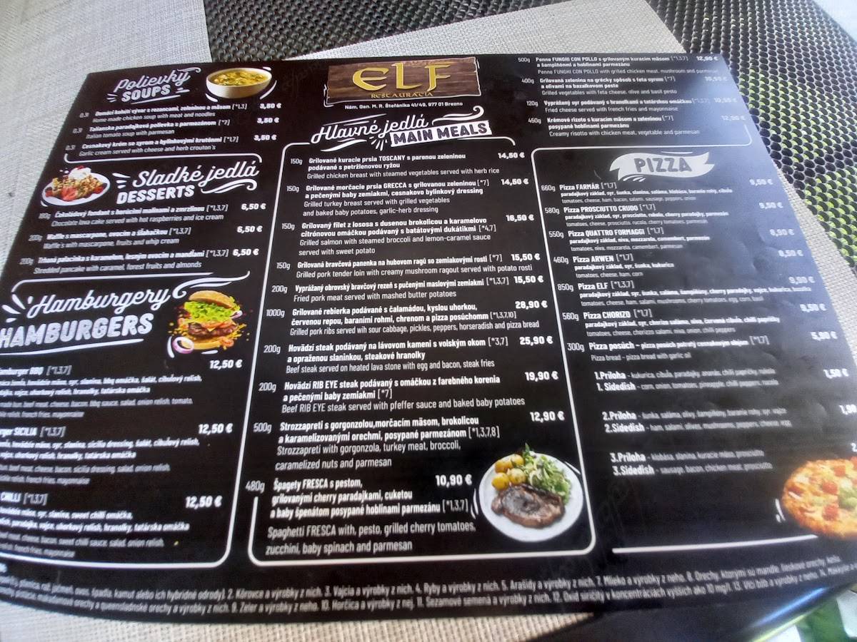 Menu at Reštaurácia Elf restaurant, Brezno