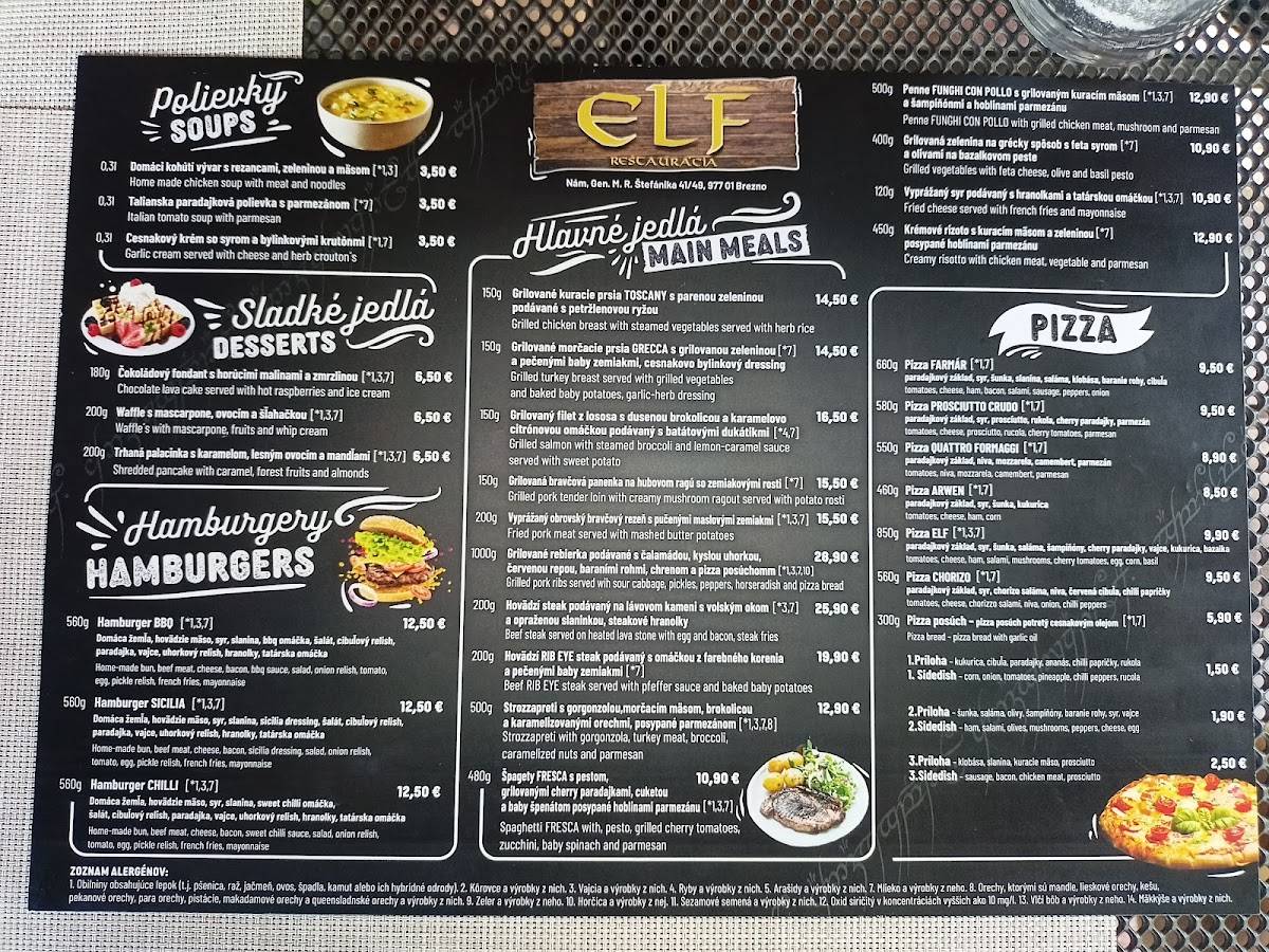 Menu at Reštaurácia Elf restaurant, Brezno