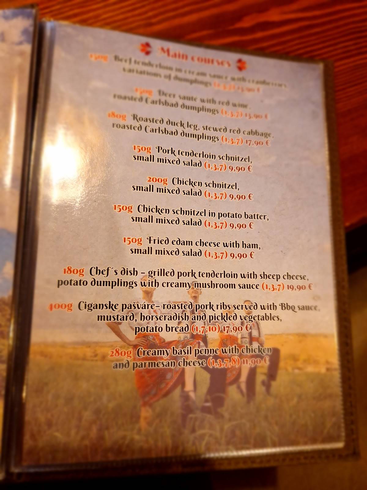 Carta del restaurante Reštaurácia Stodola, Vysoké Tatry