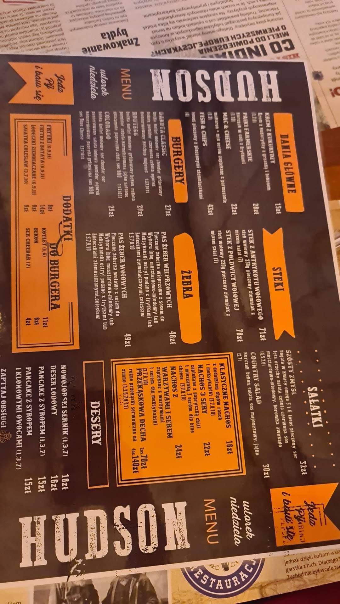 Menu at Restauracja Hudson restaurant, Koszalin