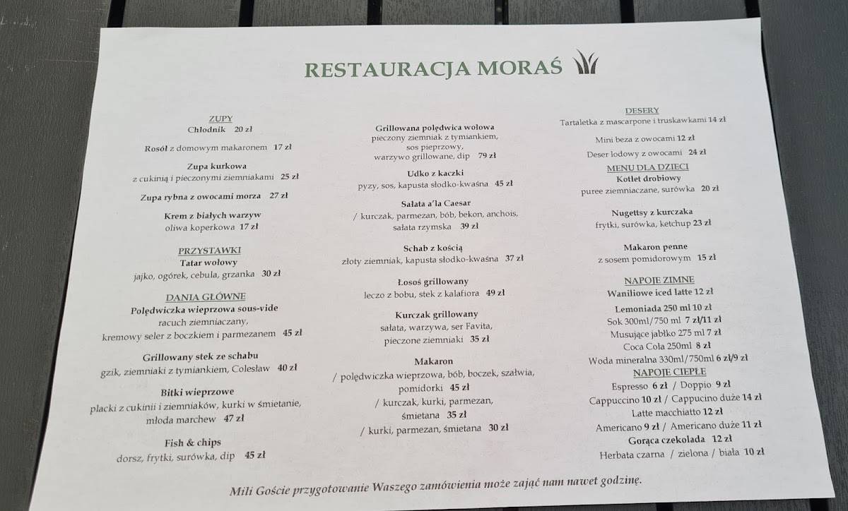 Menu at Restauracja Moraś, Skoki