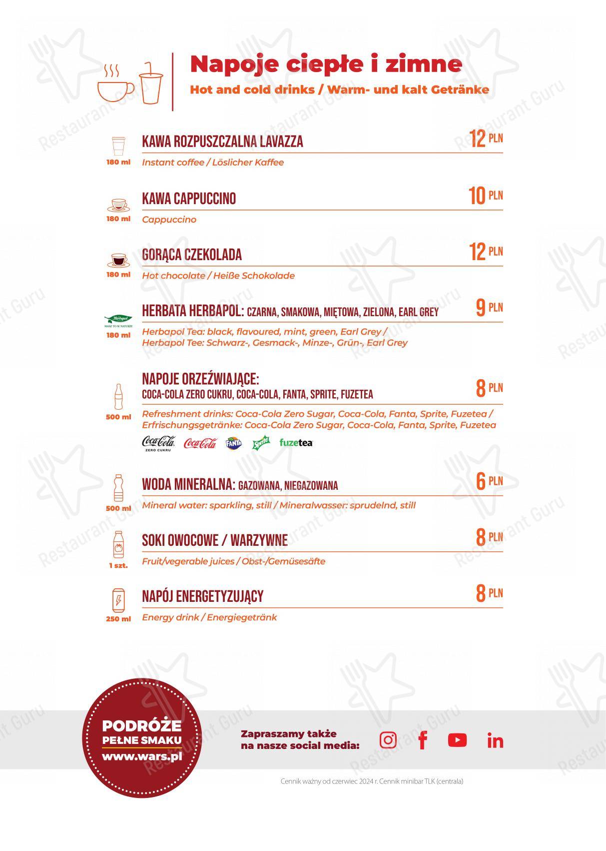 Menu at Restauracja WARS - West Station I restaurant, Warsaw