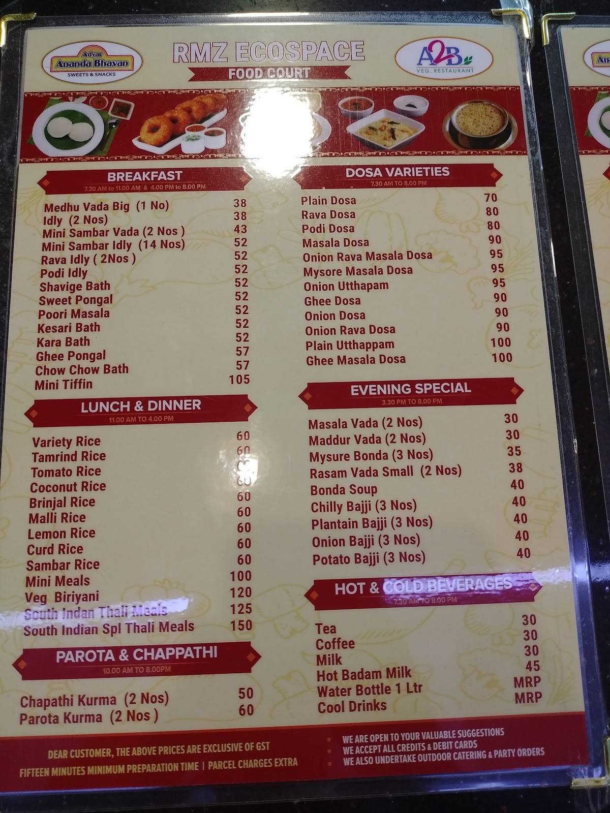 Menu at Adyar Ananda Bhavan - A2B, Bengaluru, 78