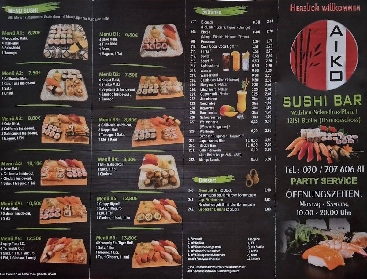Speisekarte von AIKO Sushi restaurant, Berlin, Walther-Schreiber-Platz 1