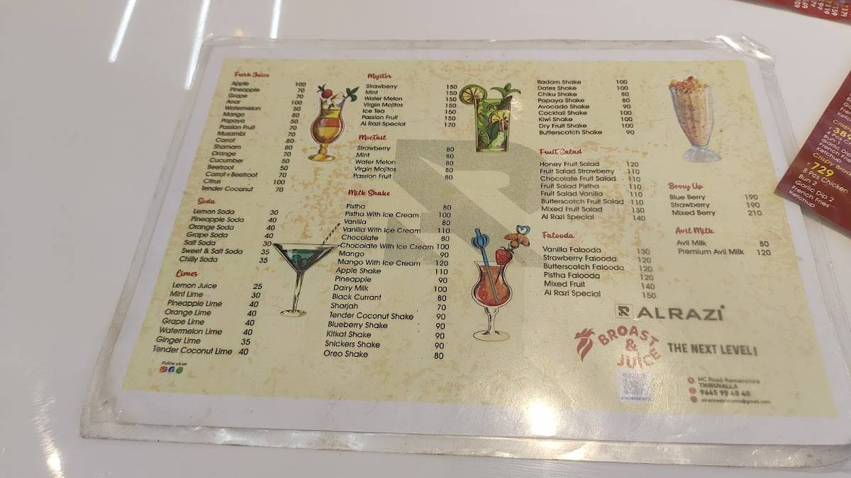 Menu at Al Razi, Thiruvalla
