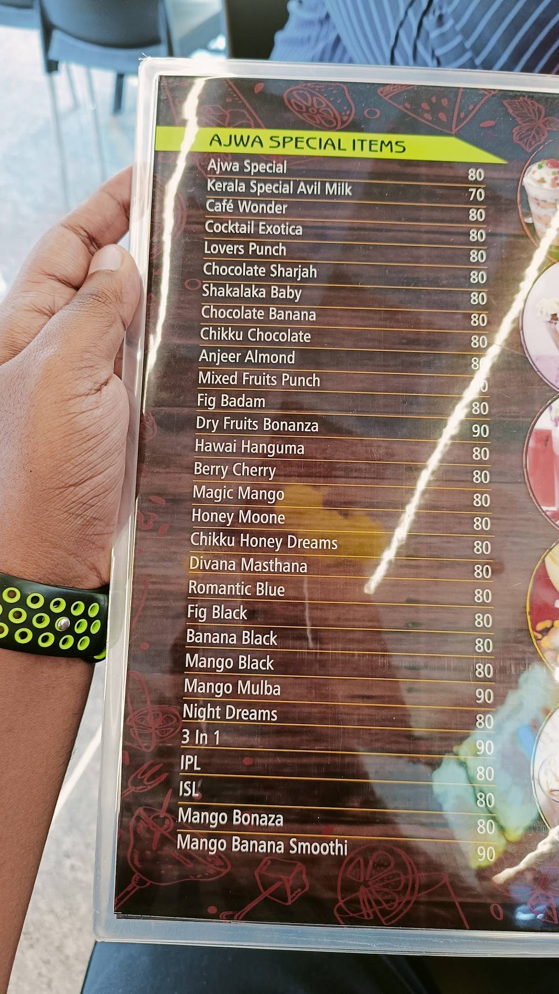 Menu at Ajwa cafe, Chennai