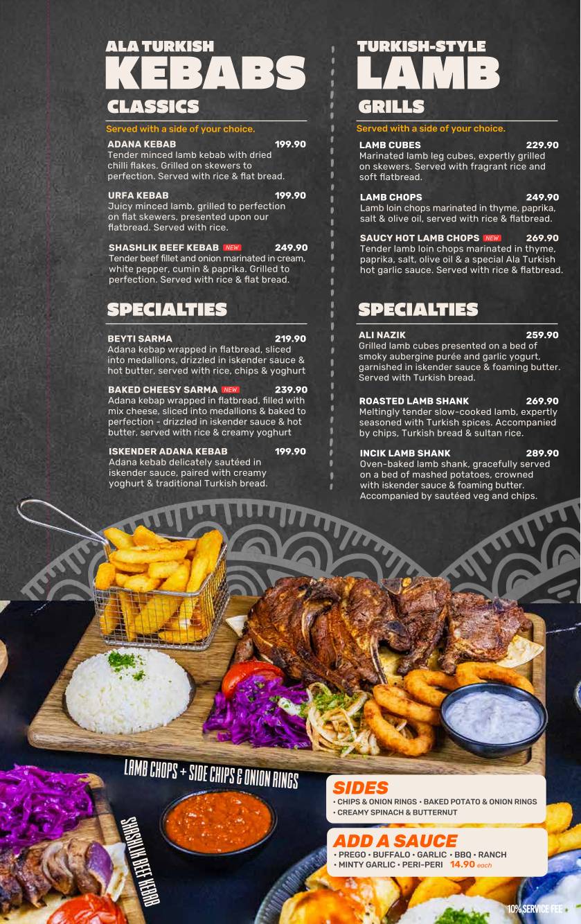 Menu at Ala Turkish Restaurant, Cape Town
