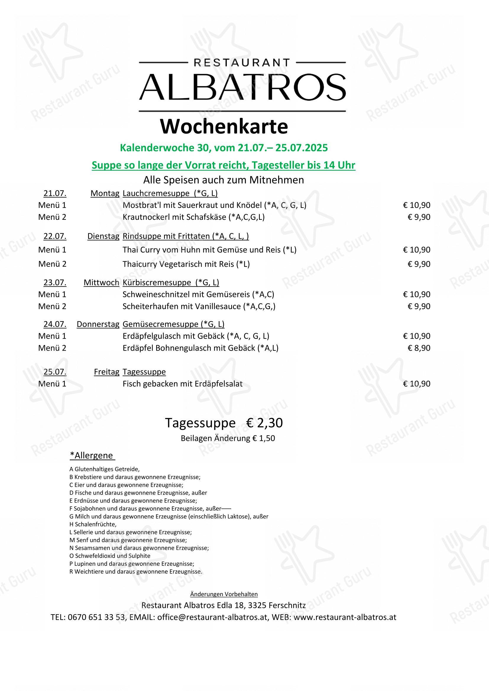 Menu at Restaurant Albatros, Ferschnitz