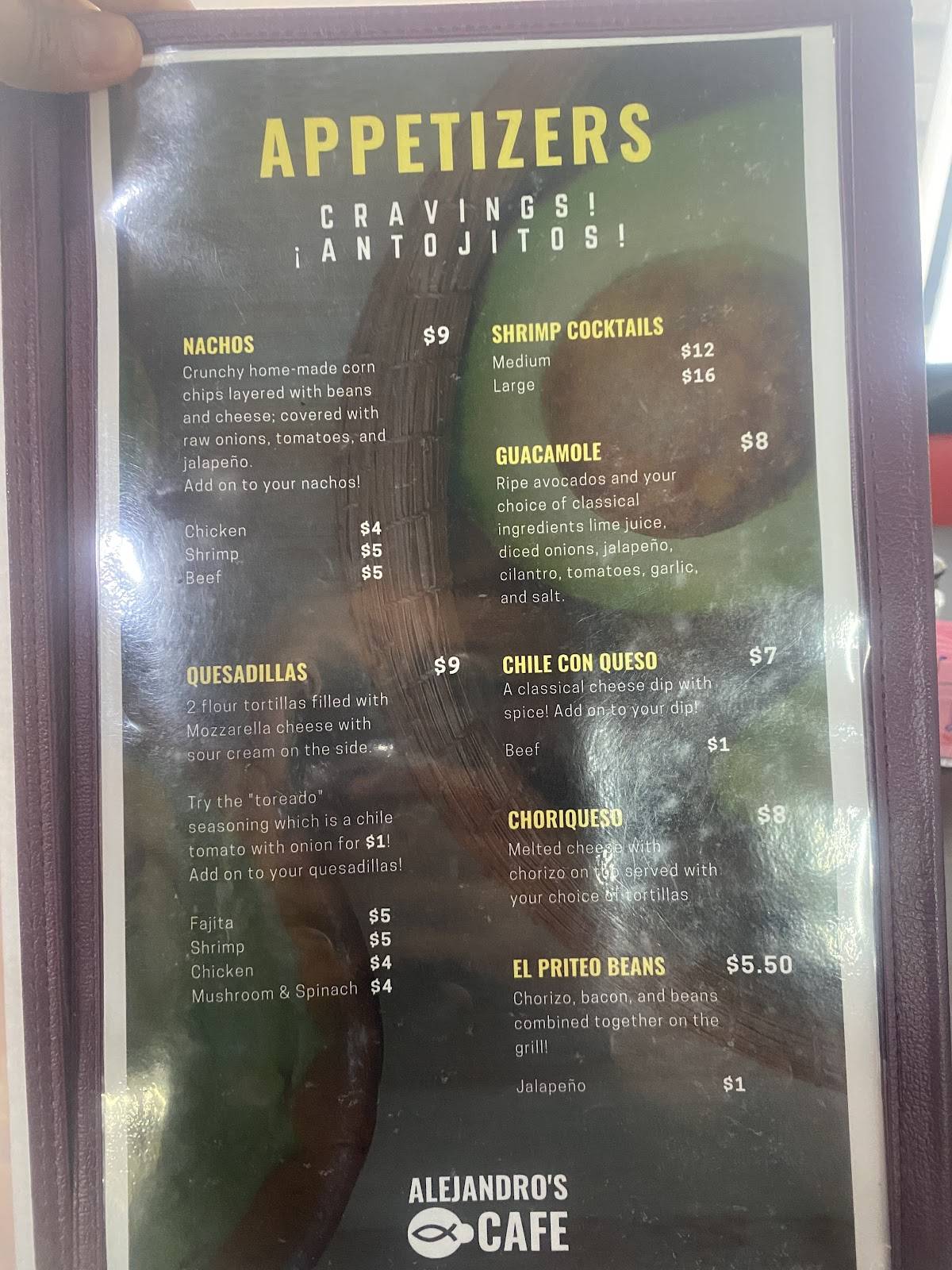 Menu at Alejandro's Cafe Pharr, Pharr, 119 E Newcombe Ave