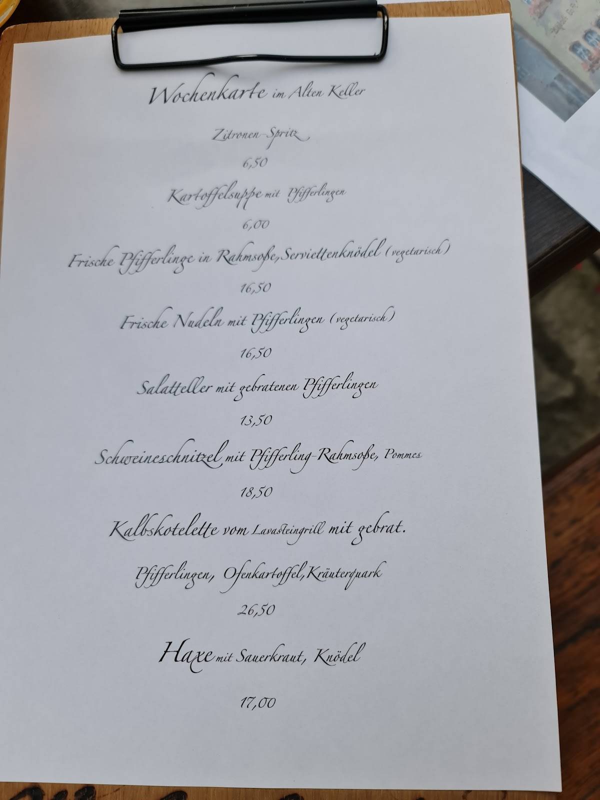 Menu at Restaurant Alter Keller, Rothenburg ob der Tauber