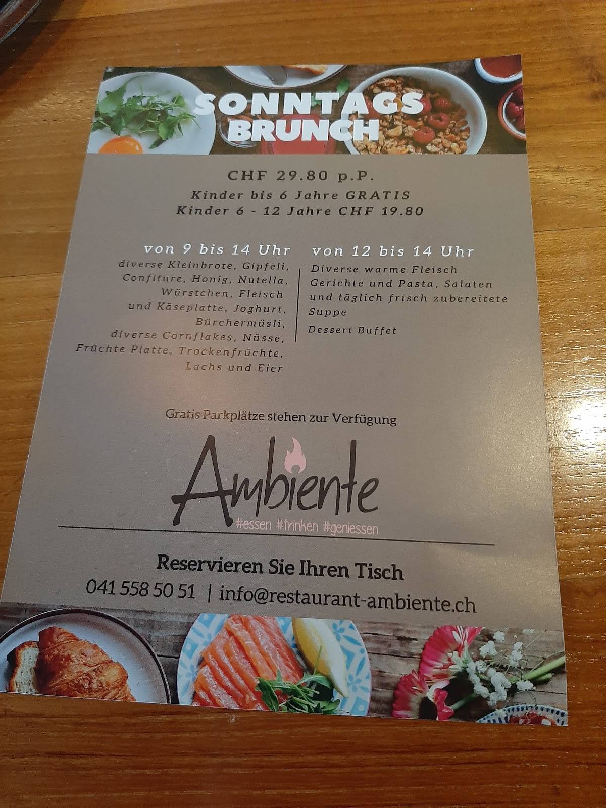 Speisekarte von Restaurant Ambiente, Luzern
