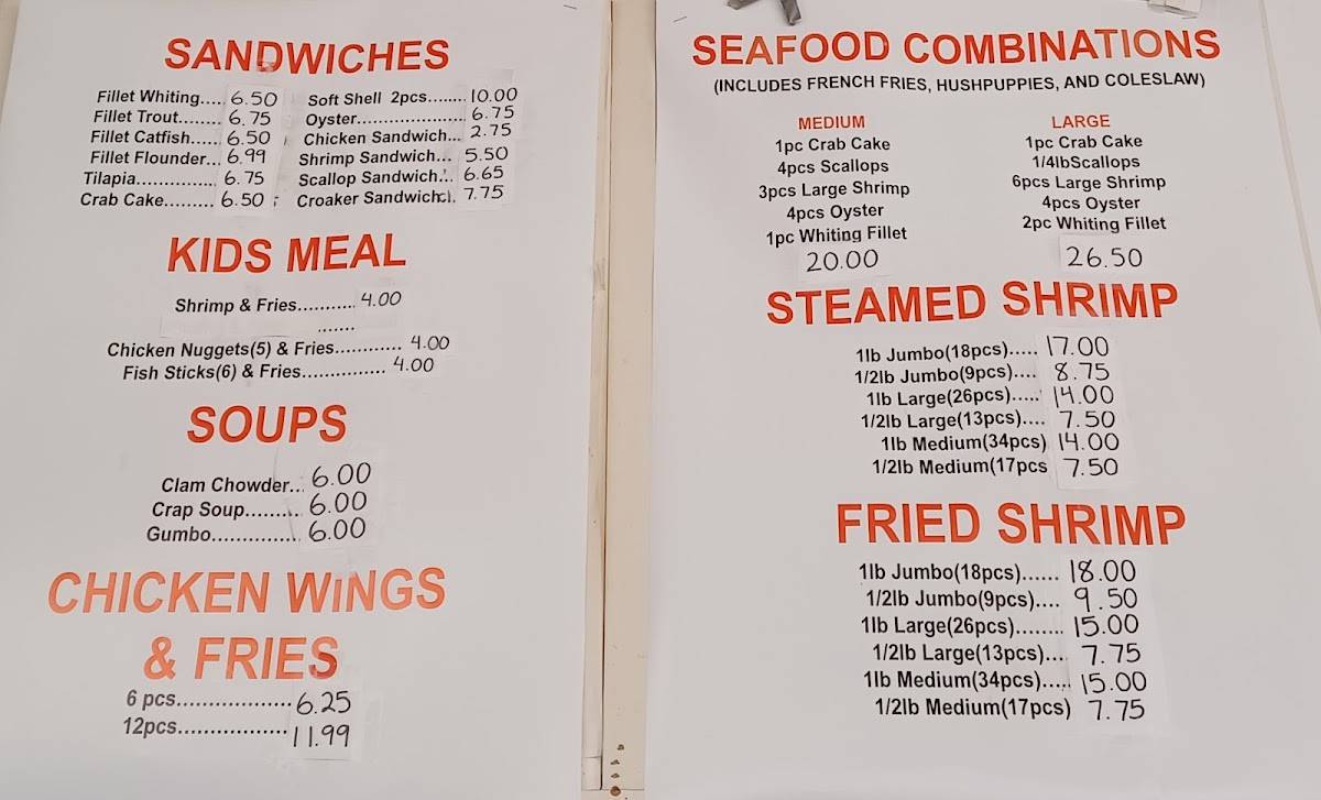 Menu at Anna Seafood restaurant, Hampton