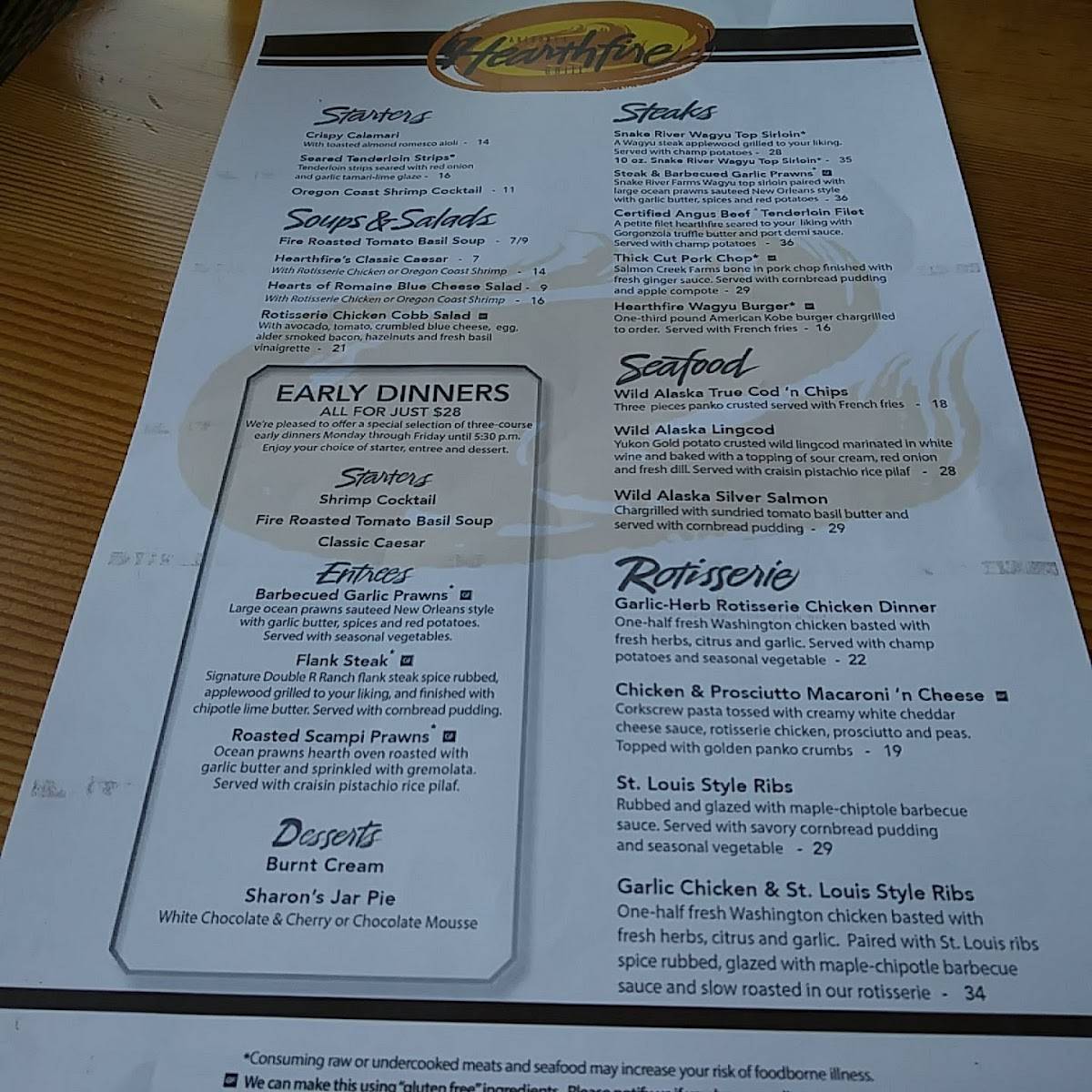 Menu at Anthony's Hearthfire Grill Olympia restaurant, Olympia