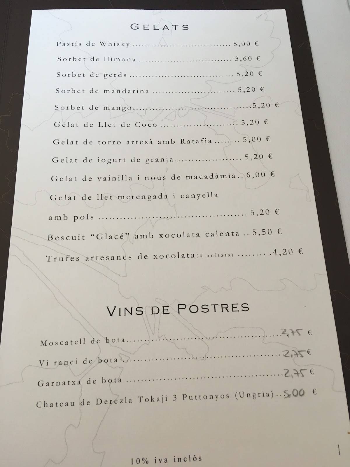 Carta de Restaurant Arnau Can Perot, San Martín de Llémena
