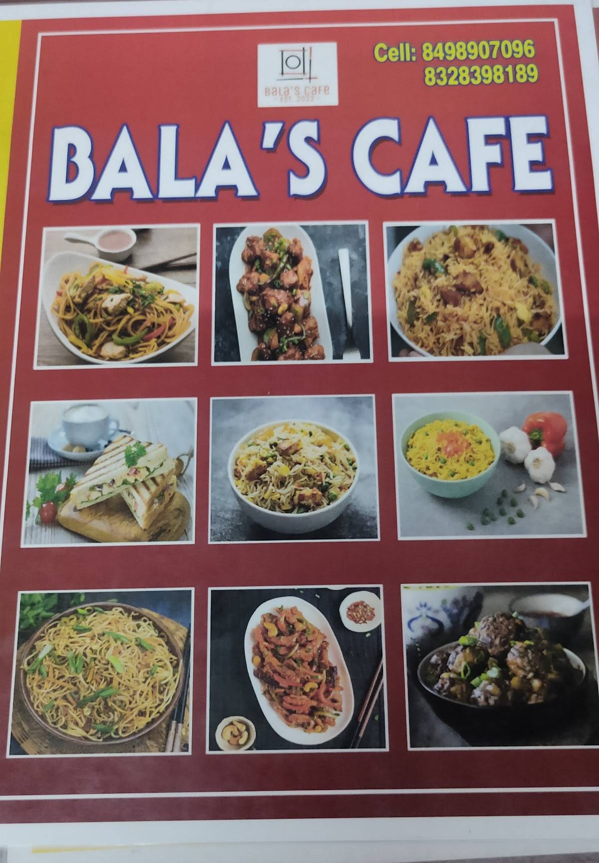 Menu at BALA'S CAFE, Hyderabad