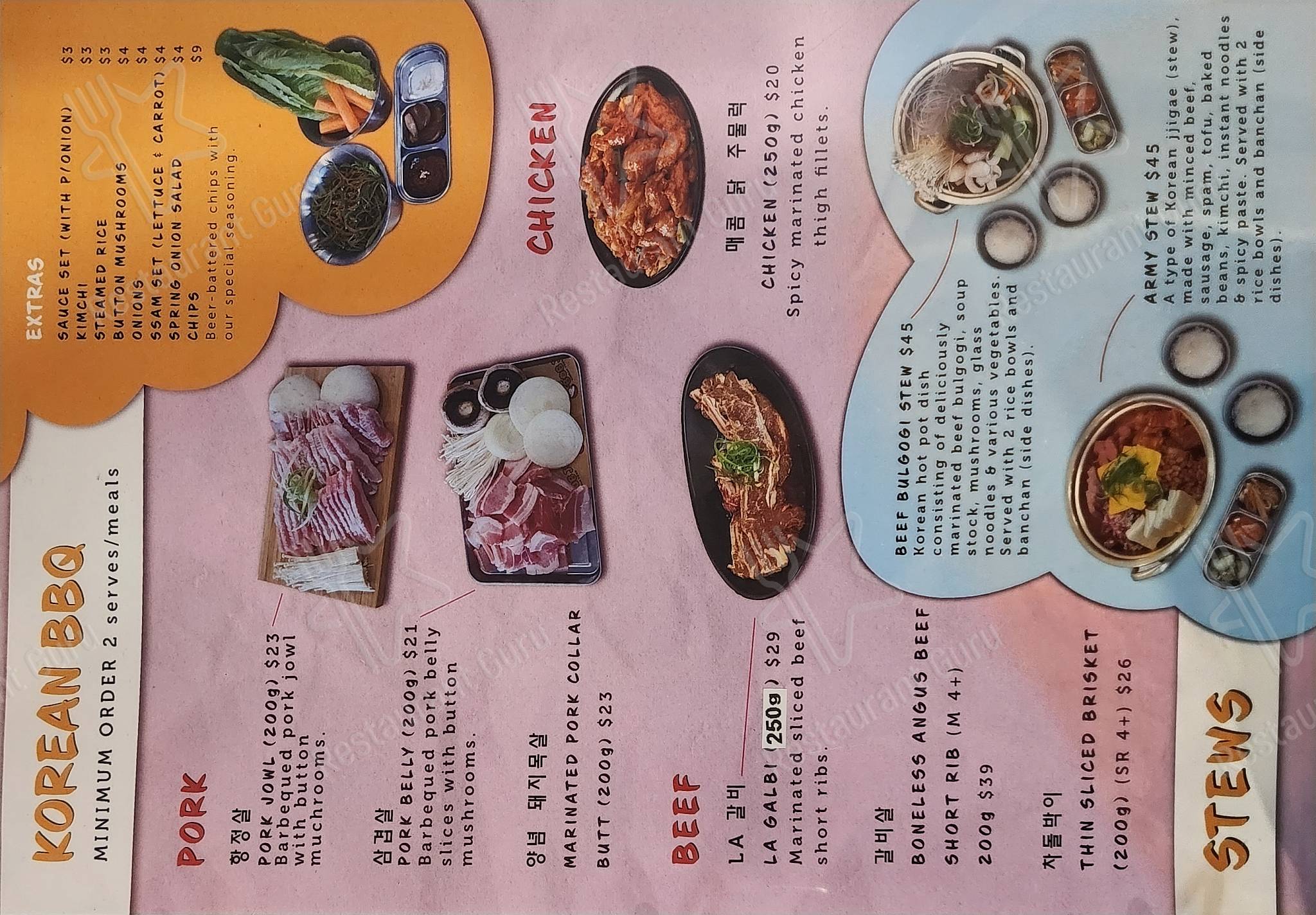 Menu at BOB JO restaurant, Mandurah