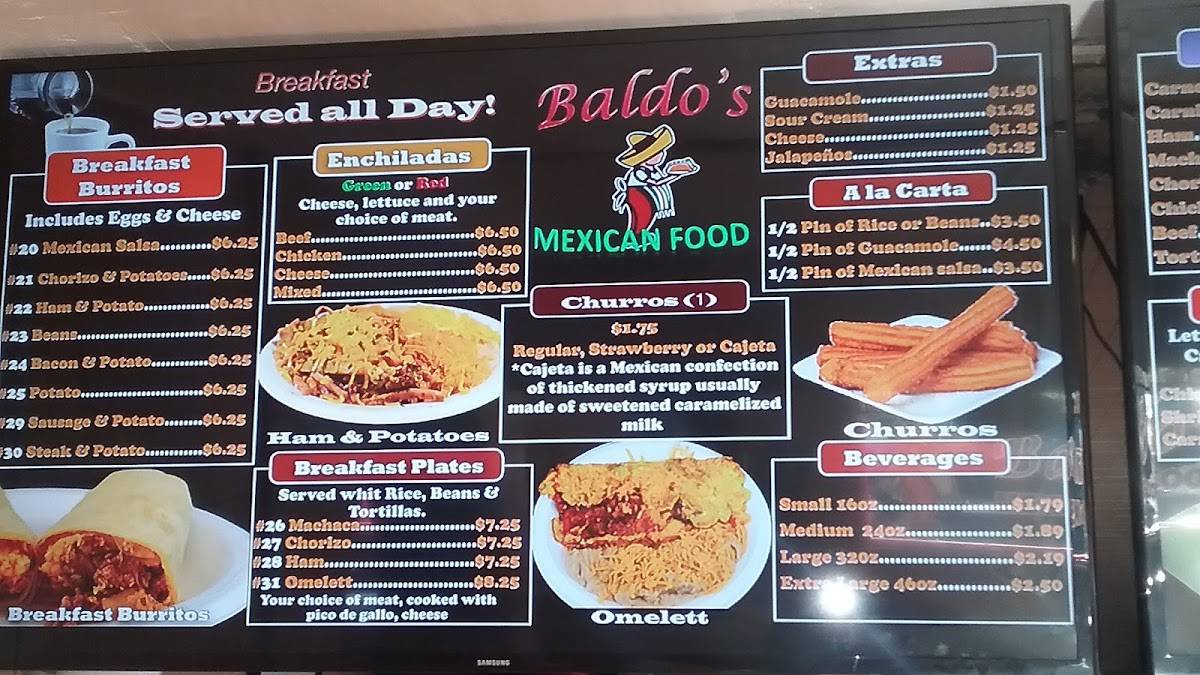 Menu at Baldo's Mexican Food restaurant, Vacaville
