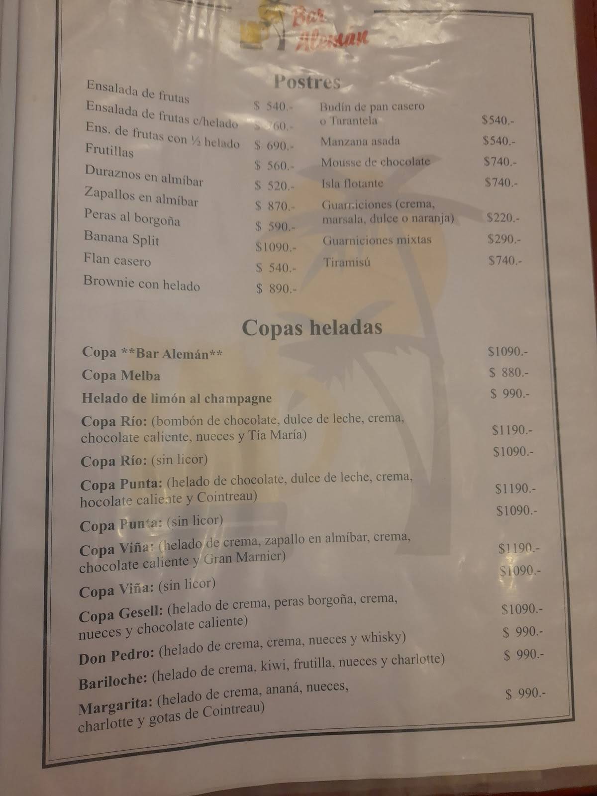 Carta de Bar Alemán, Buenos Aires, Av. 5992