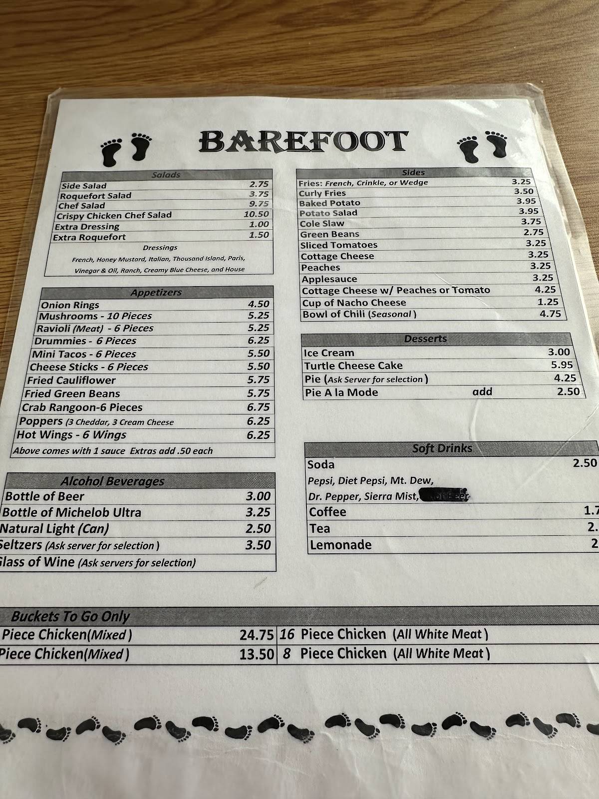Menu at Barefoot Restaurant, Hardin