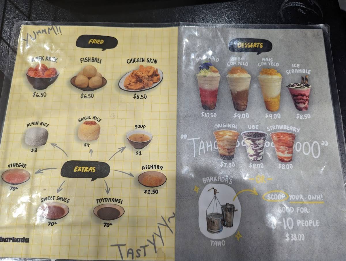 Menu at Barkada Pinoy, Melbourne