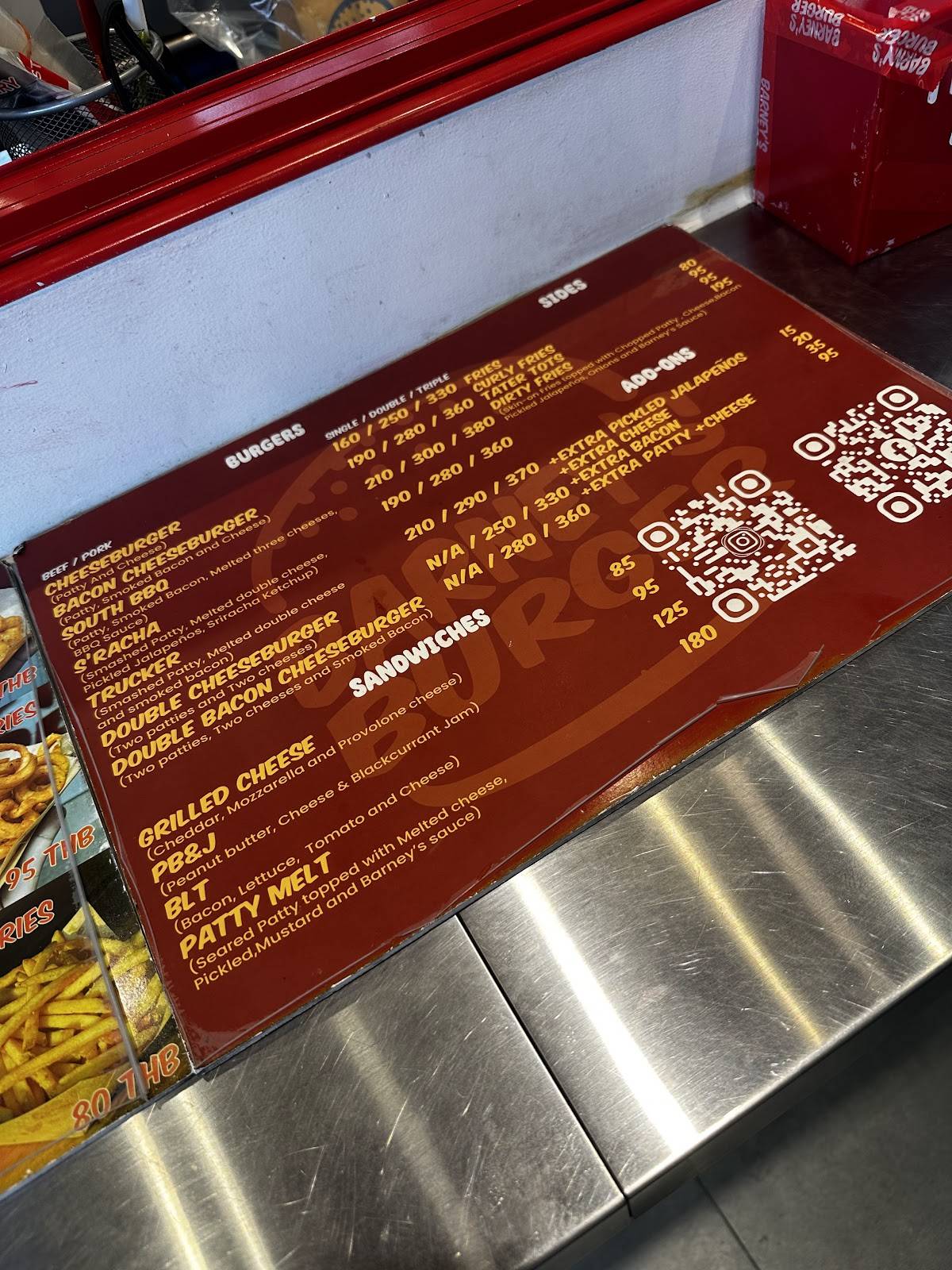 Menu at Barney’s Burger Joint Sukhumvit 23, Bangkok