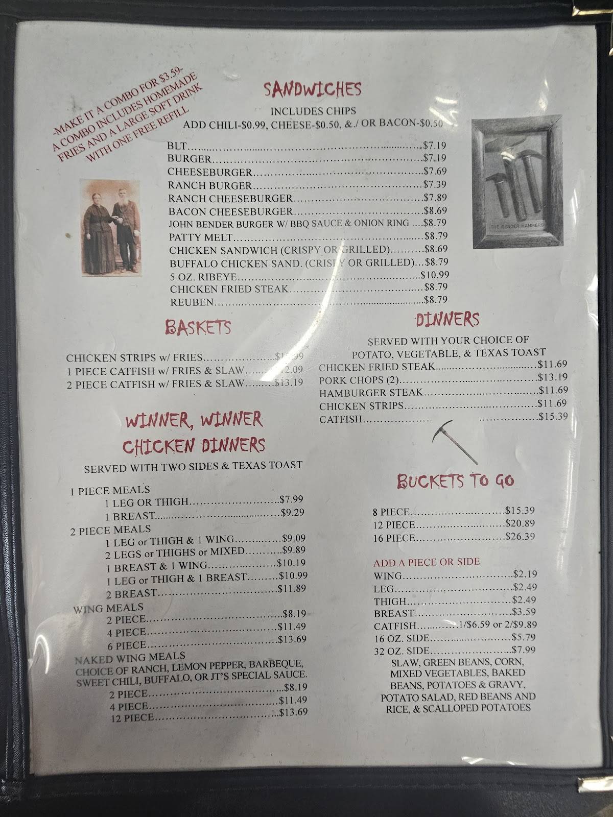Menu at Bender's Kitchen restaurant, Parsons