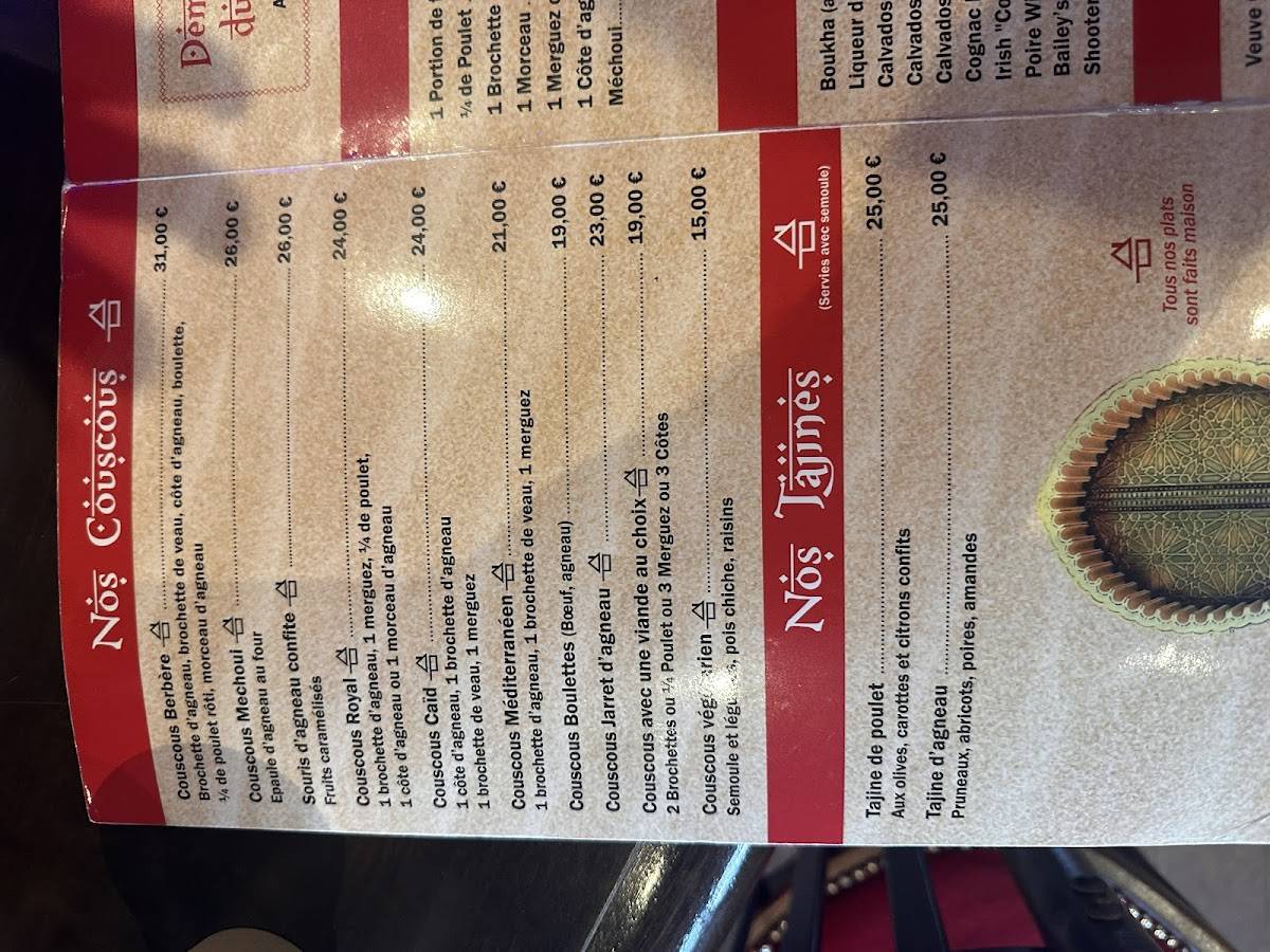 Menu au Restaurant Berbère Couscous, Deauville, 24 rue Désiré le Hoc