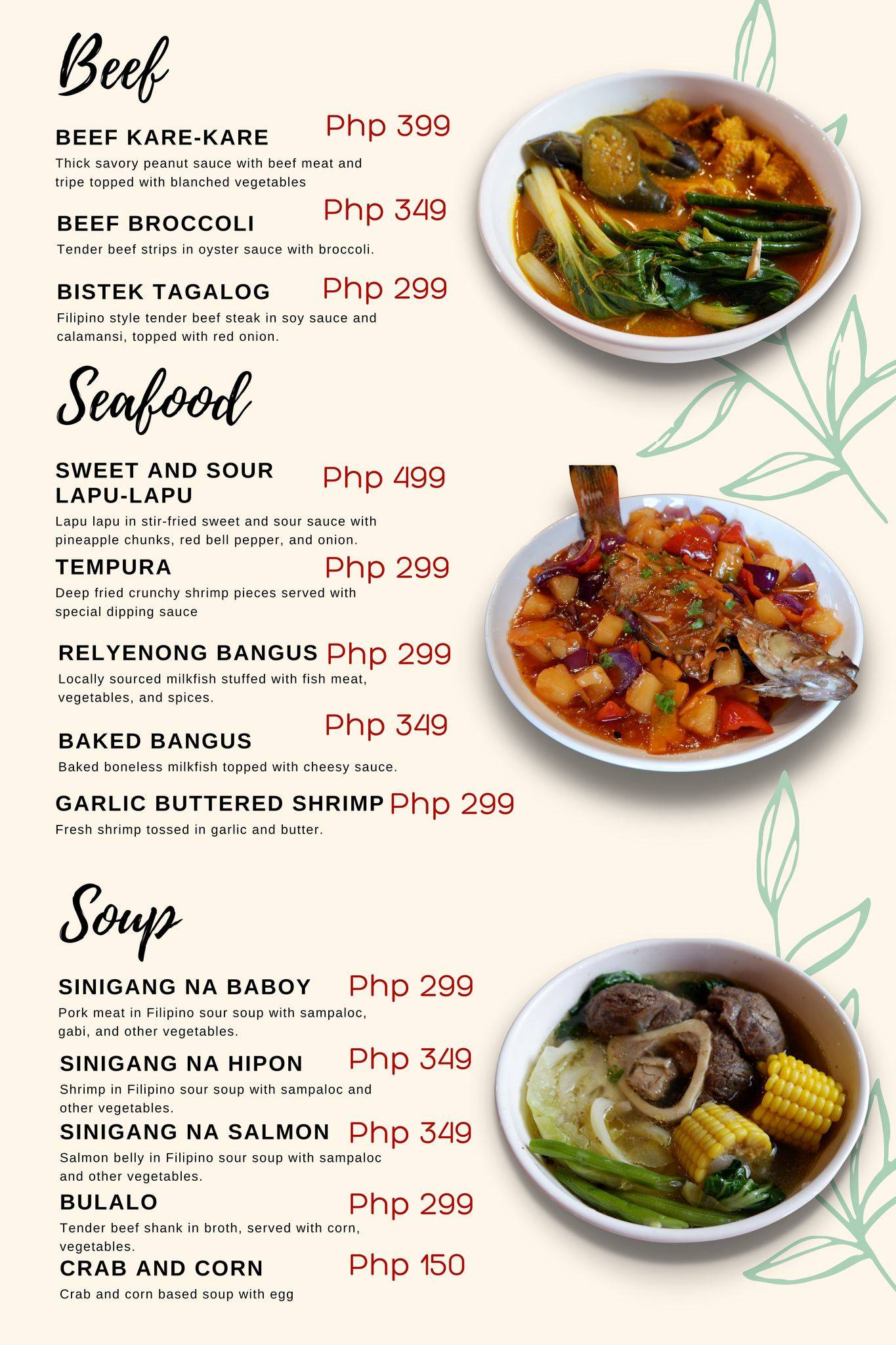 Menu at Beth's Restaurant and Pasalubong Guiguinto, Guiguinto