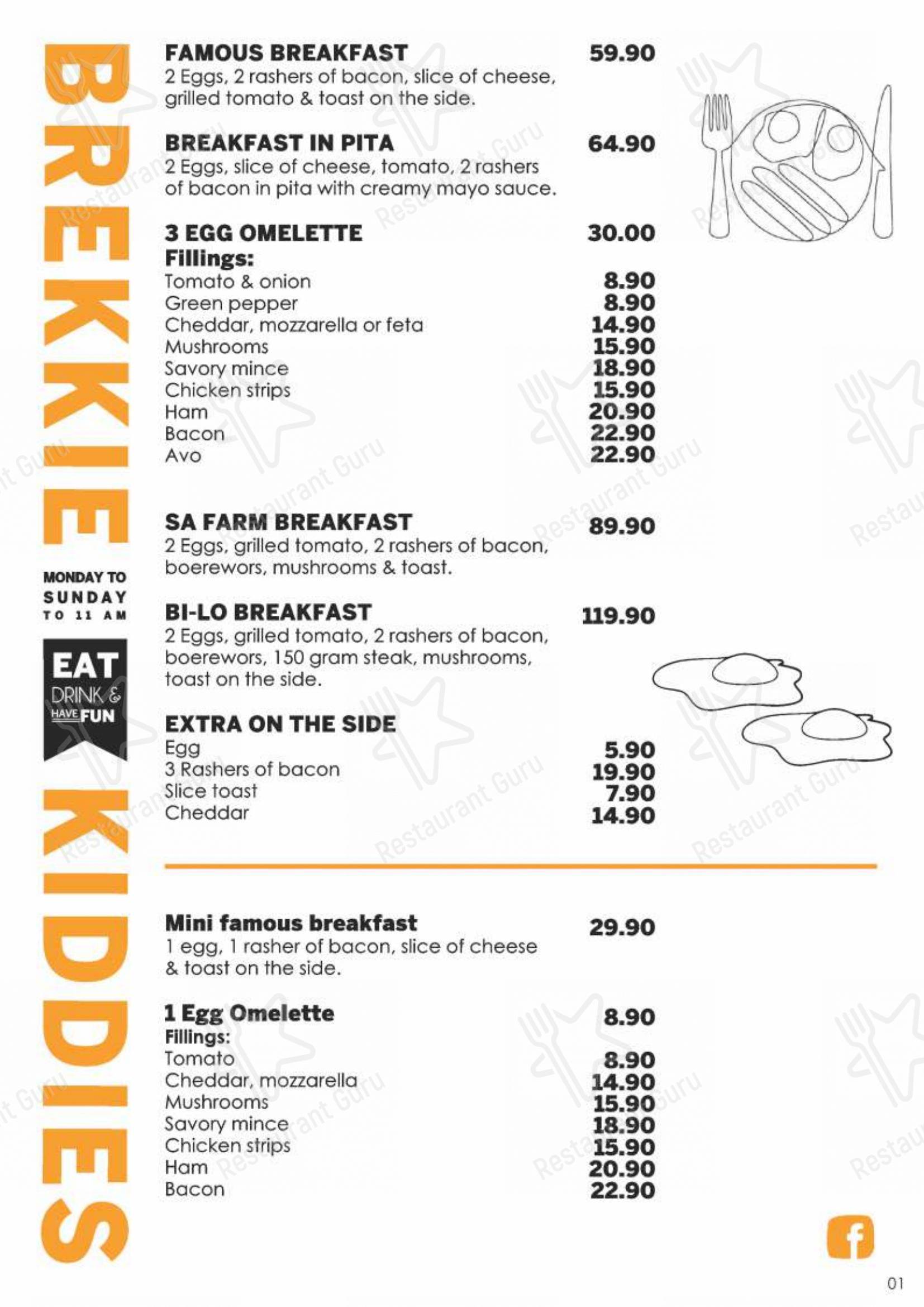 Menu at Bi-Lo Restaurant & Ladies Bar, Upington