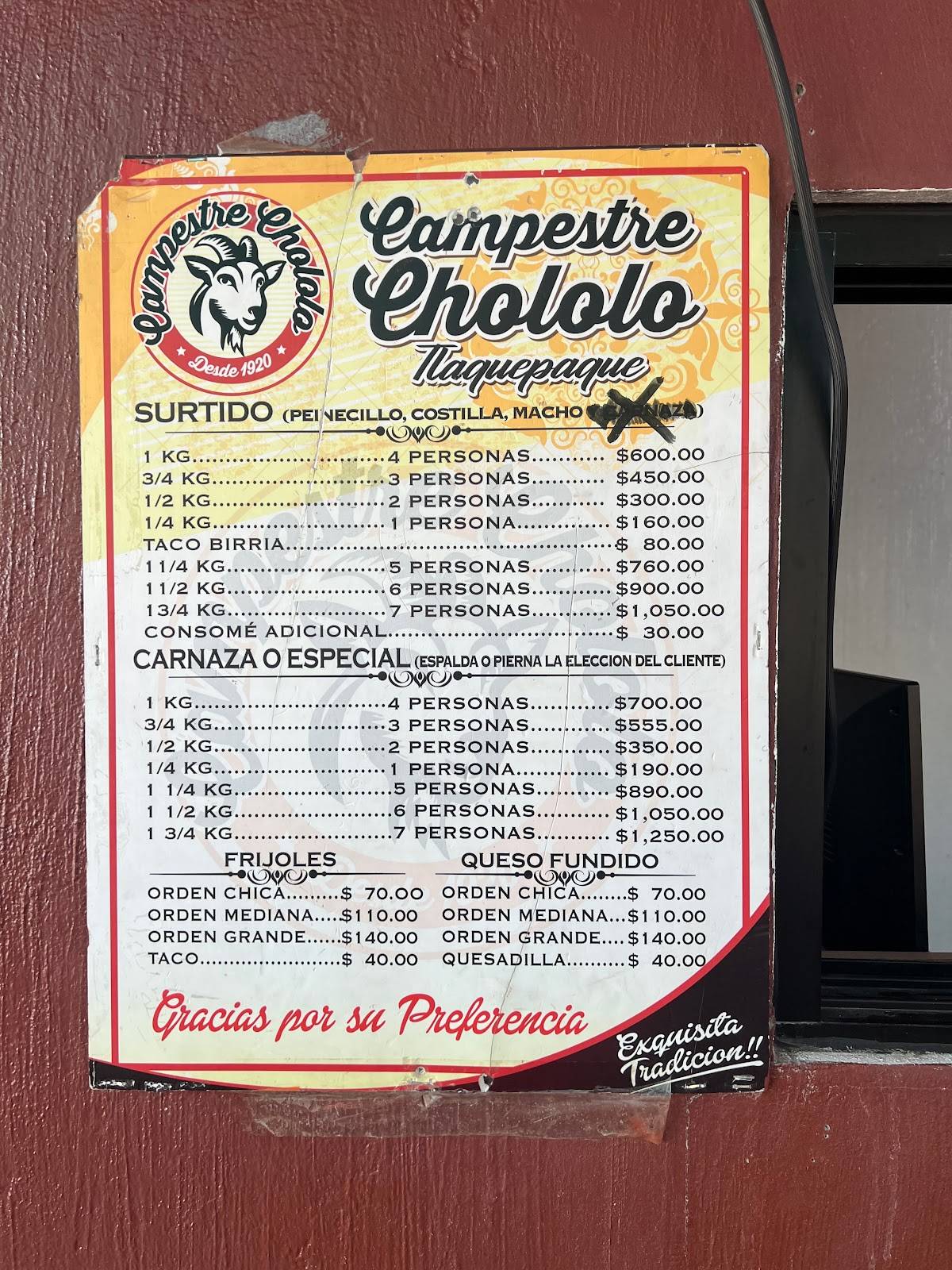 Carta del restaurante Birrieria Chololo Patria, Guadalajara