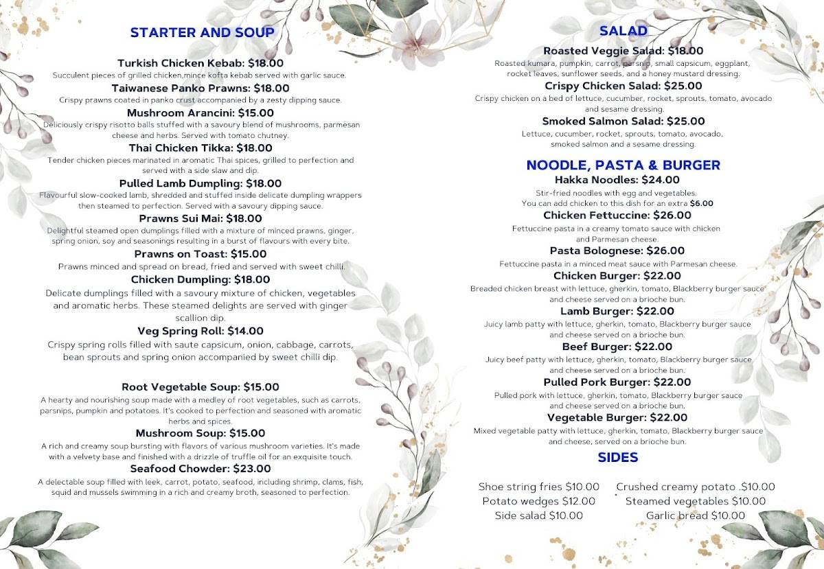 Menu at Blackberry eatery (breakfast lunch dinner) cafe, Papamoa