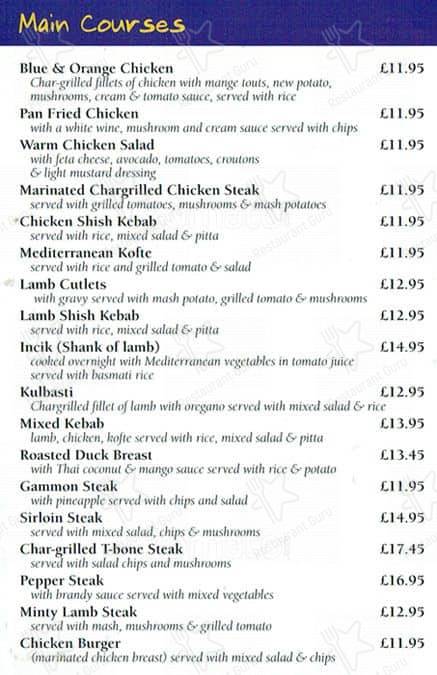 Menu at Blue & Orange Restaurant, Thornton Heath