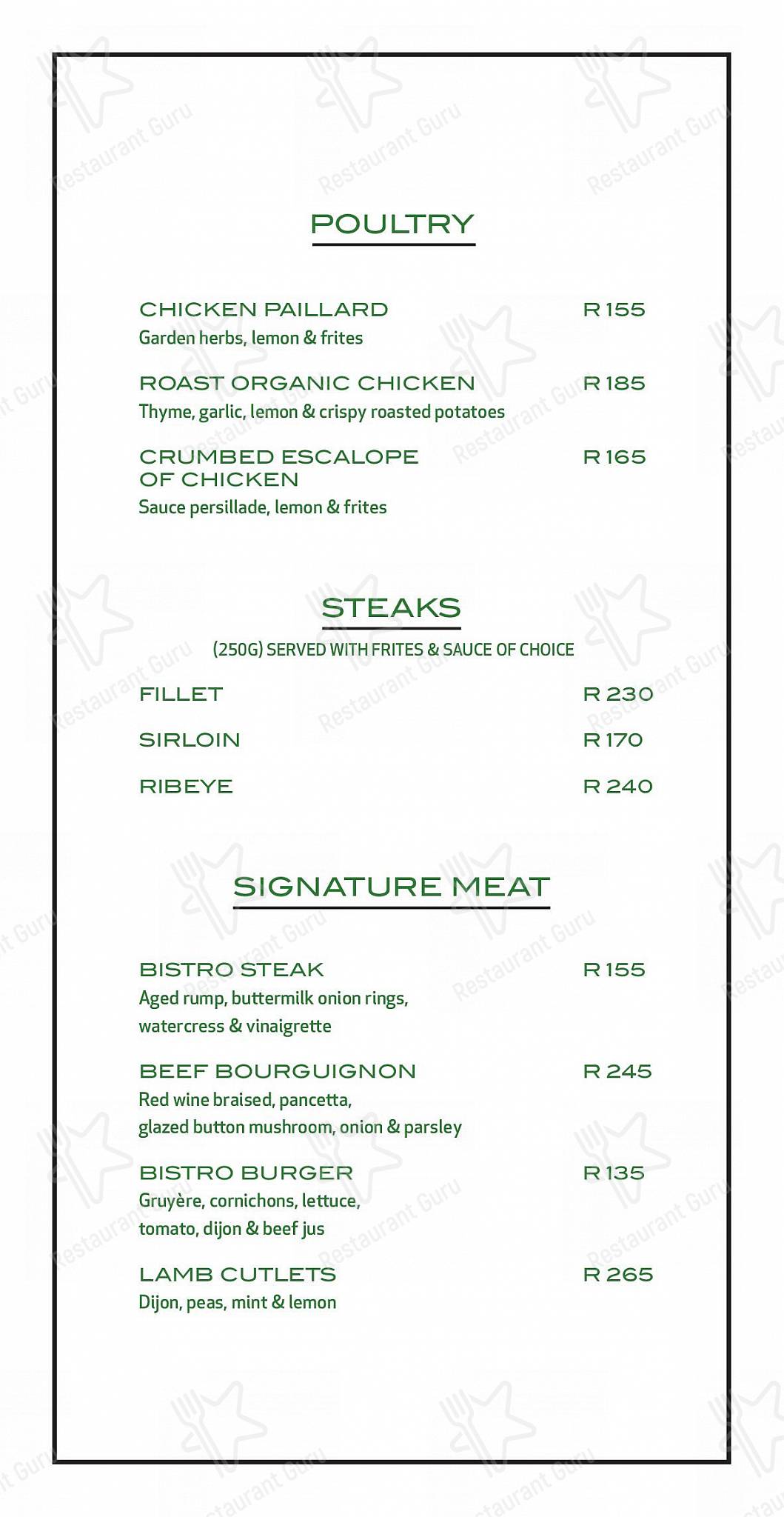 Menu at Bobo's by Kove Collection restaurant, Cape Town