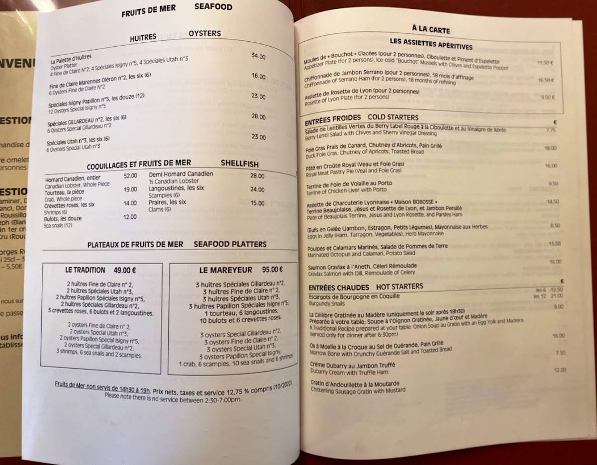 Menu au Brasserie Georges restaurant, Lyon
