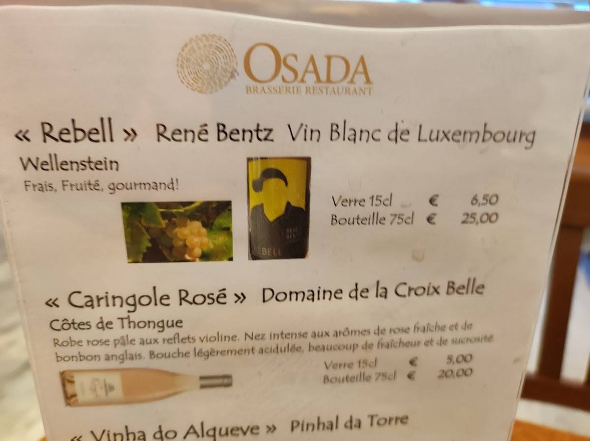 Menu au Brasserie Osada restaurant, Luxembourg