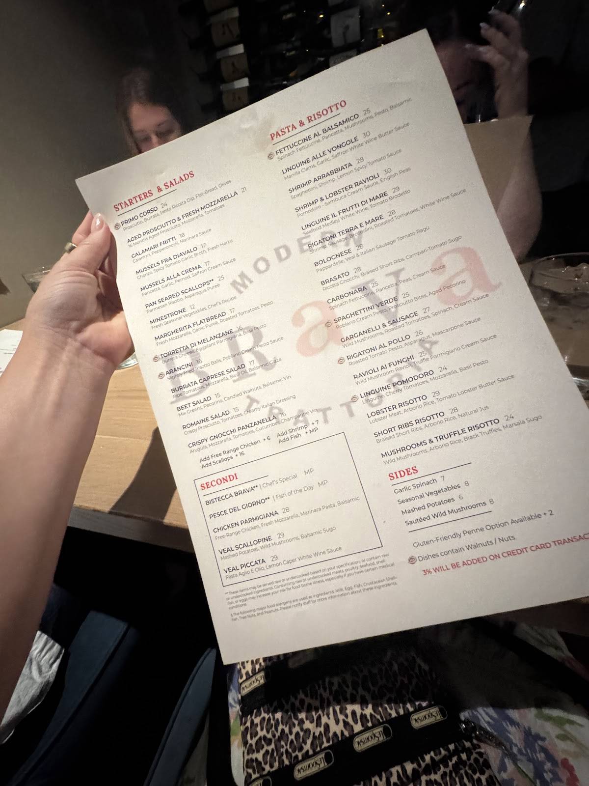 Menu at Brava Modern Trattoria restaurant, Glenwood Springs
