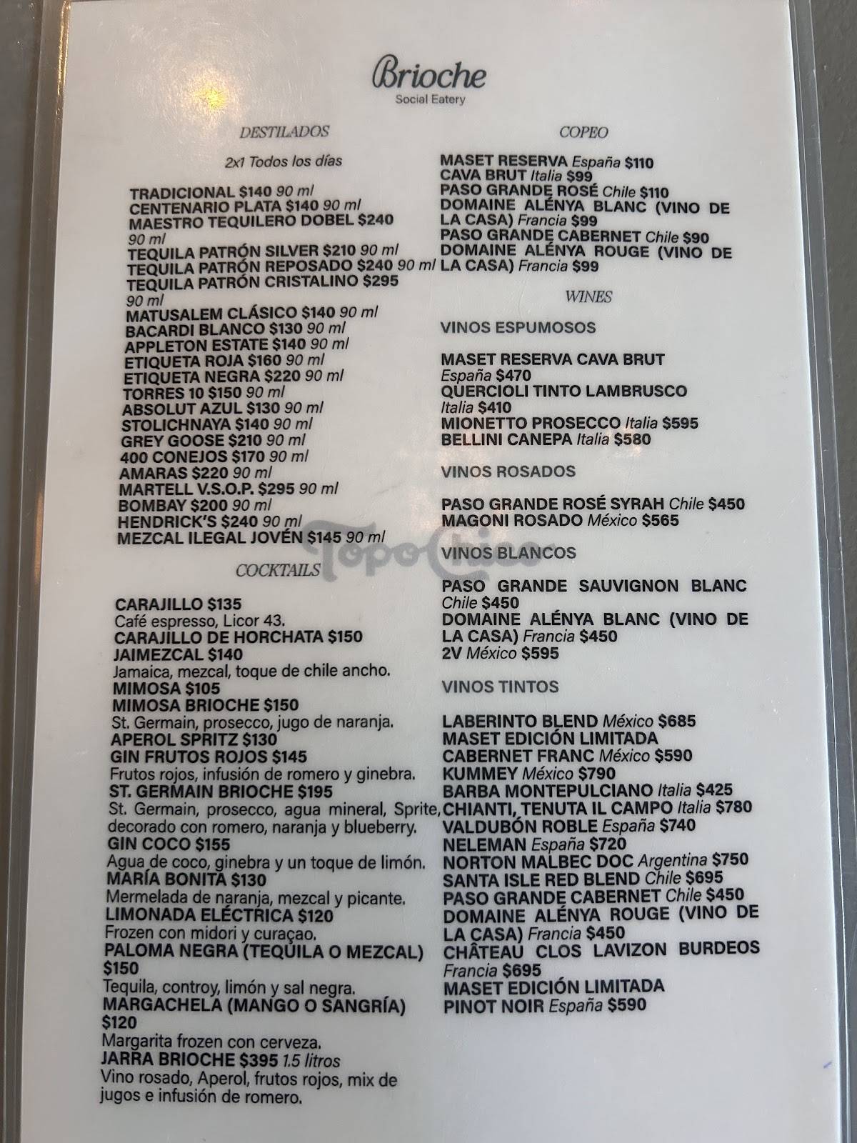 Carta de Brioche Bakery, Juriquilla