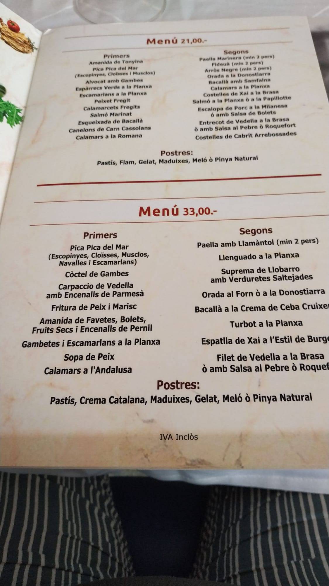 Carta de Restaurant Buggy, Blanes