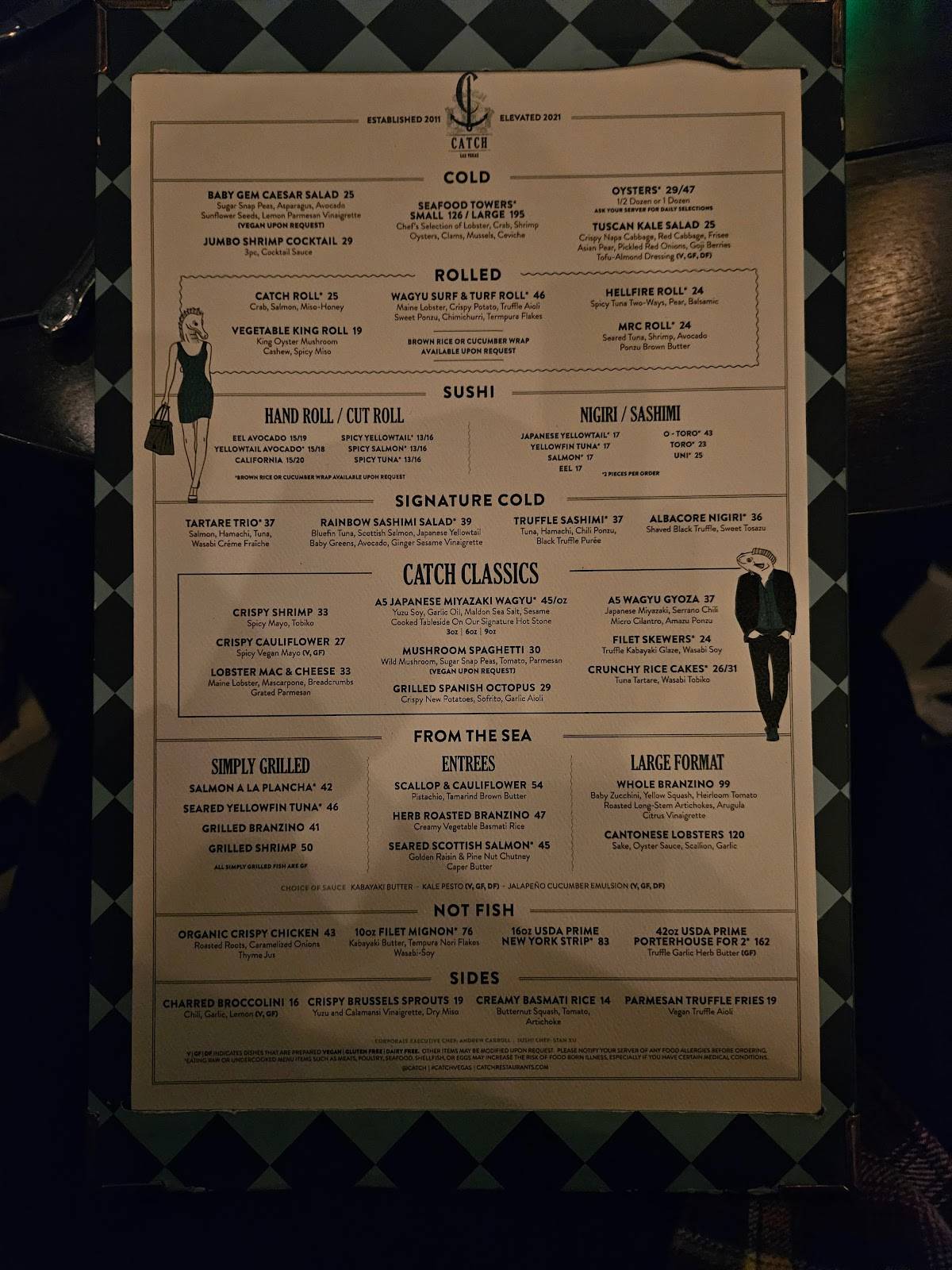Menu at CATCH restaurant, Las Vegas